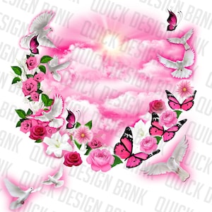 In Loving Memory Png-light Pink Flowers Butterfly Memorial | Instant ...