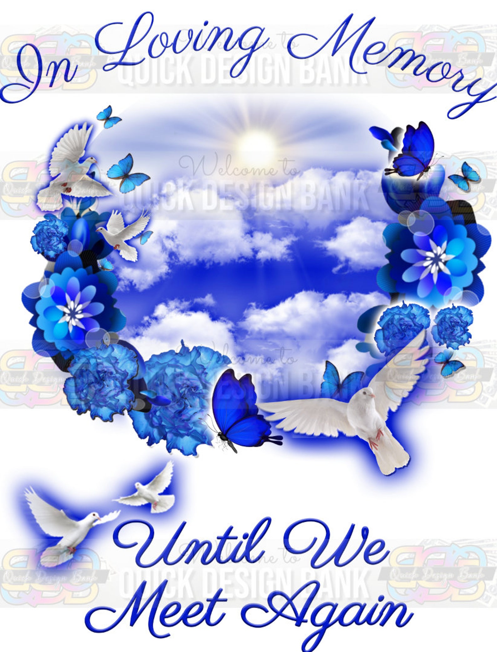 In Loving Memory Png-blue Flowers Butterfly Memorial Template Instant ...