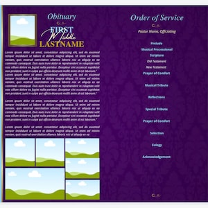 Canva Obituary Template Powder Blue Purple | Memorial 4 Pages | 11x17 ...