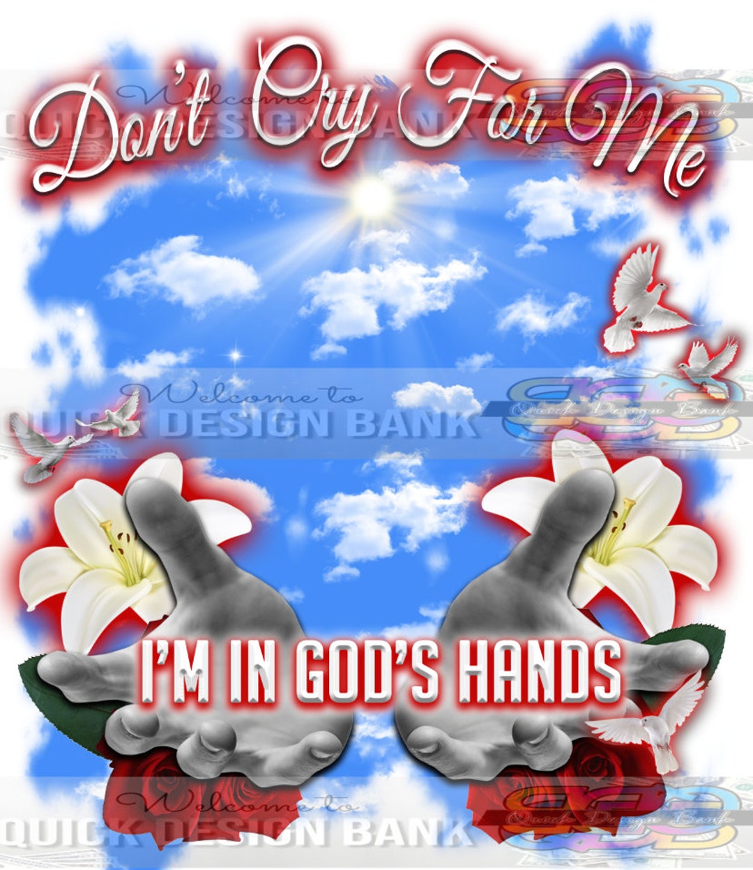 In God's Hands-red Roses Blue Sky Memorial Template | Commercial Use ...