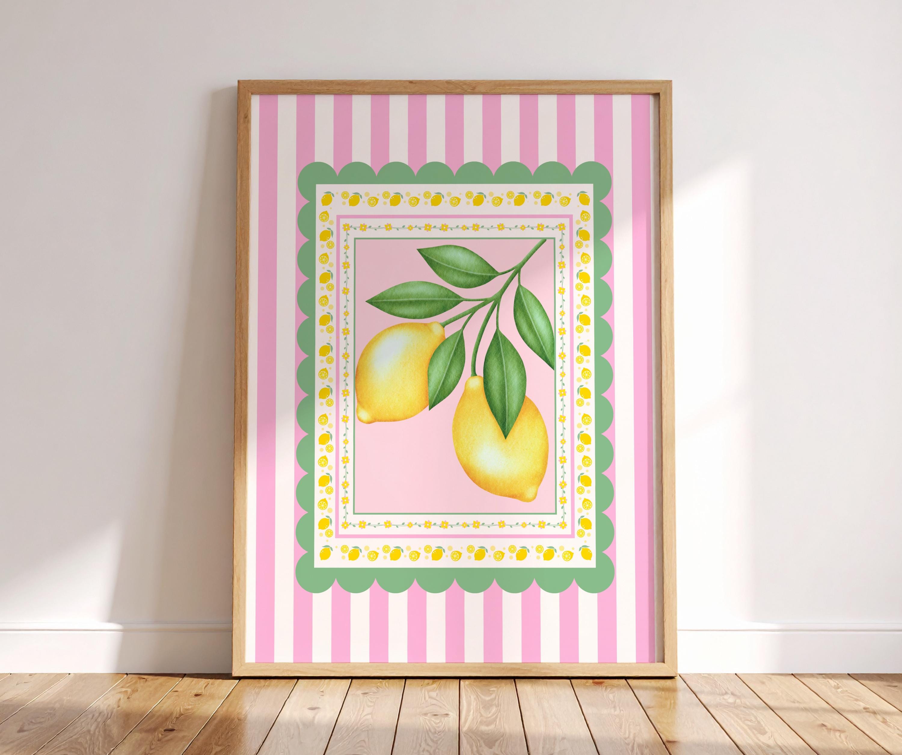 Vintage Striped Lemon Print, Lemon Art, Cottagecore, Fruit Poster ...