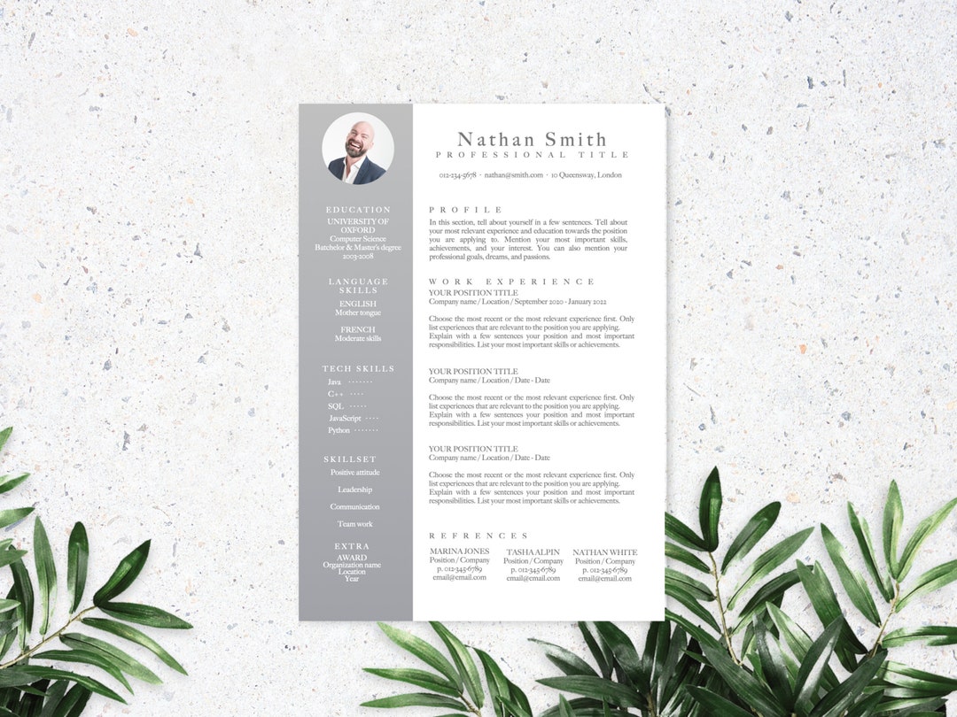 Minimalistic Resume Template Grey - Etsy