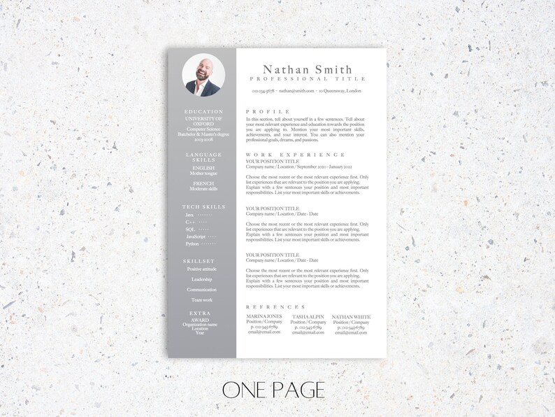 Minimalistic Resume Template Grey - Etsy