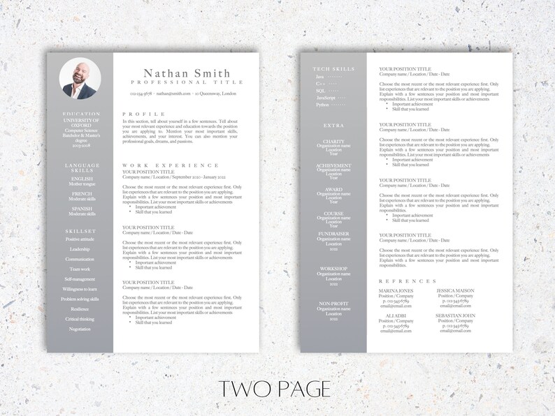 Minimalistic Resume Template Grey - Etsy