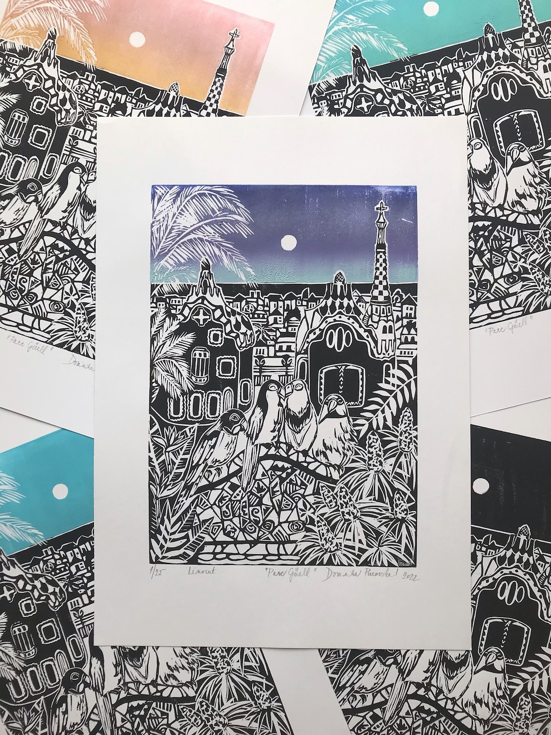 Barcelona Linocut Print: Park Guell, Spain - Limited Edition A3 - Etsy