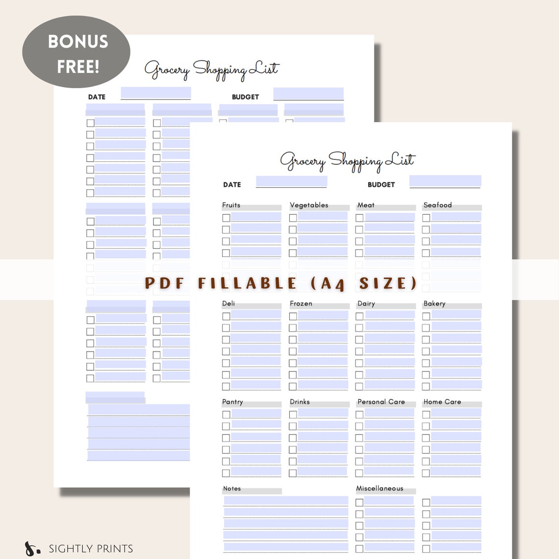 Grocery Shopping List Printable Fillable Weekly Household Shopping ...