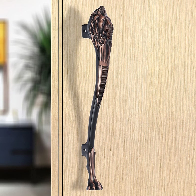 Premium Heavy Duty Antique 15-inch Lion Shape Door Handle Pull | Size ...