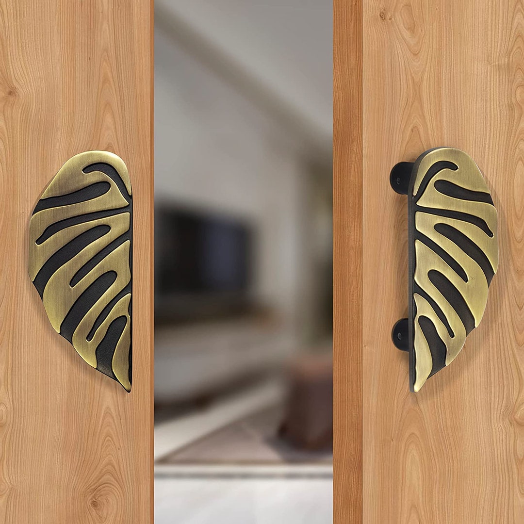 Handcrafted 6 Inch Antique Brass Leaf Door Handles for Main Door Handle ...