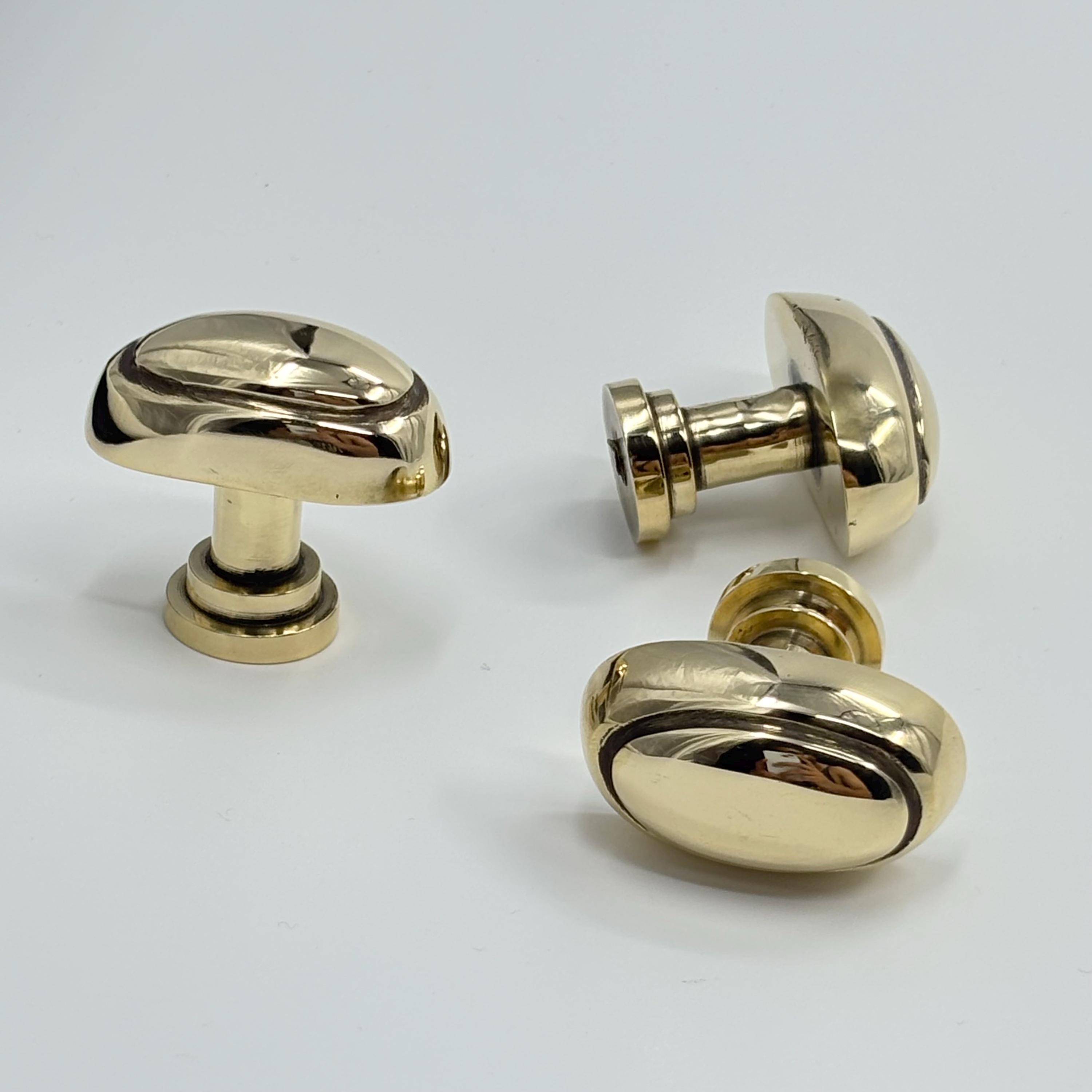 Unlacquered Polished Brass Oval Knob With Bevel Backplate Solid Pull - Etsy