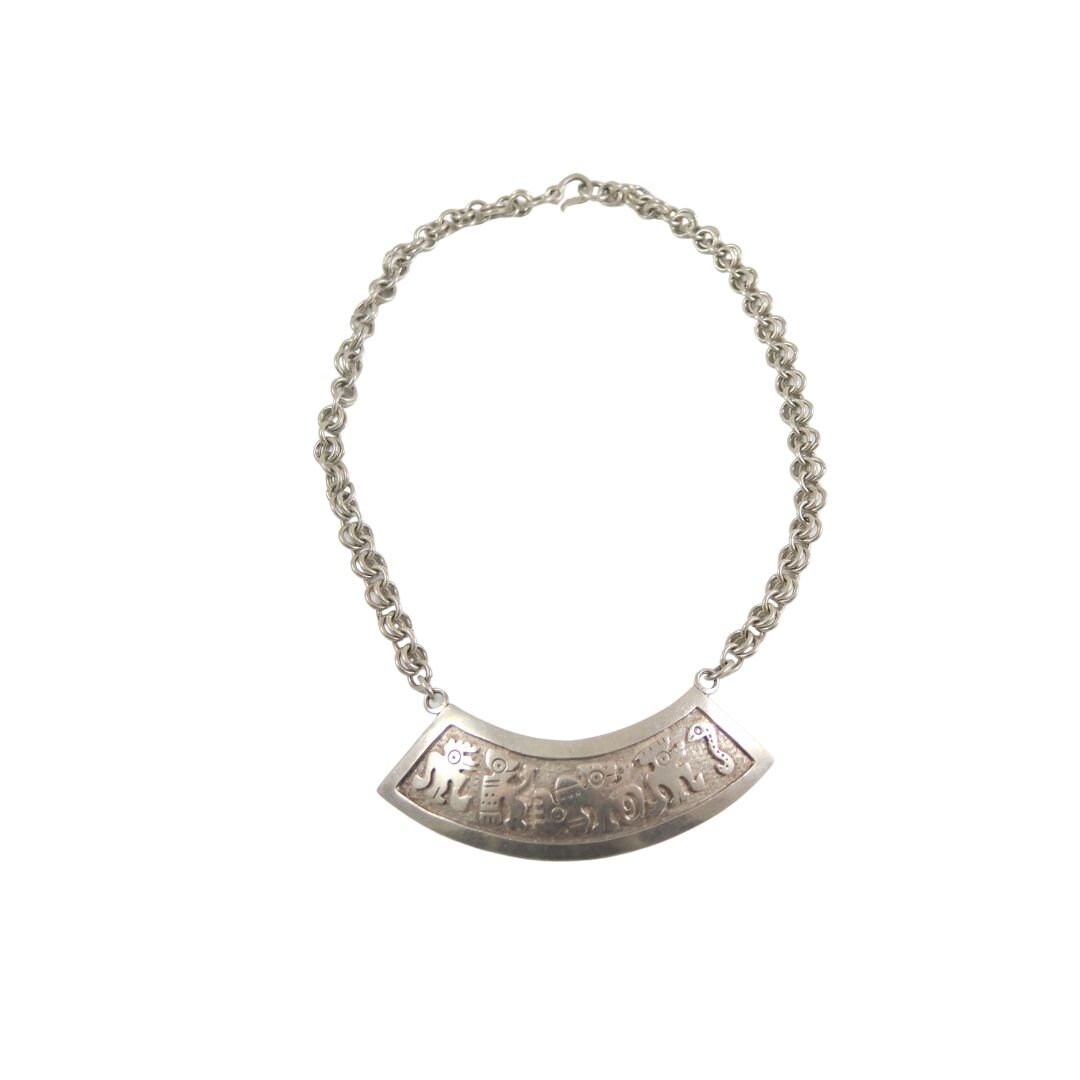 Vintage South American 950 Silver Necklace Ecuador Inca Motifs - Etsy
