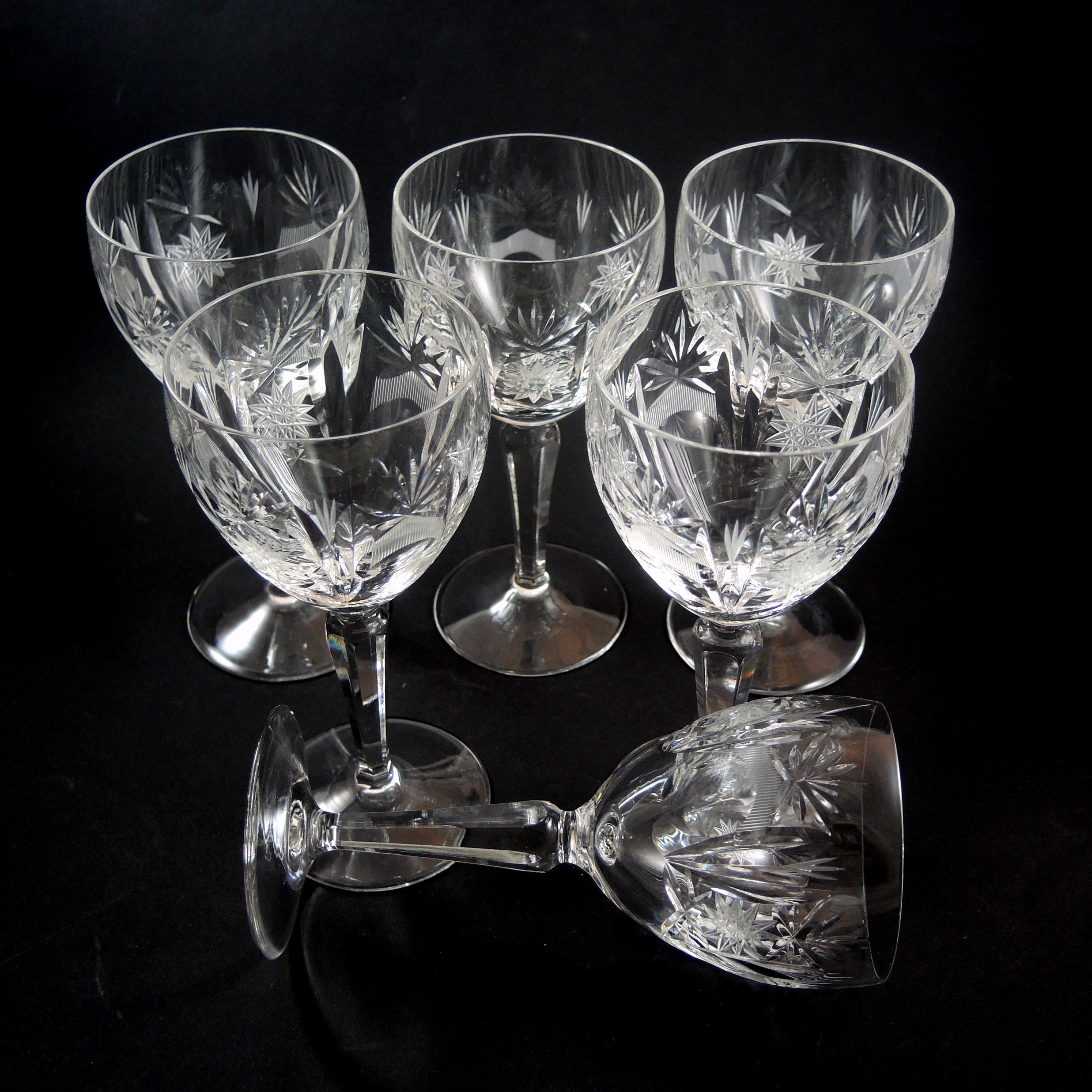 6 Vintage Czechoslovakian Bohemian Cut Crystal Wine Glasses C1950 - Etsy