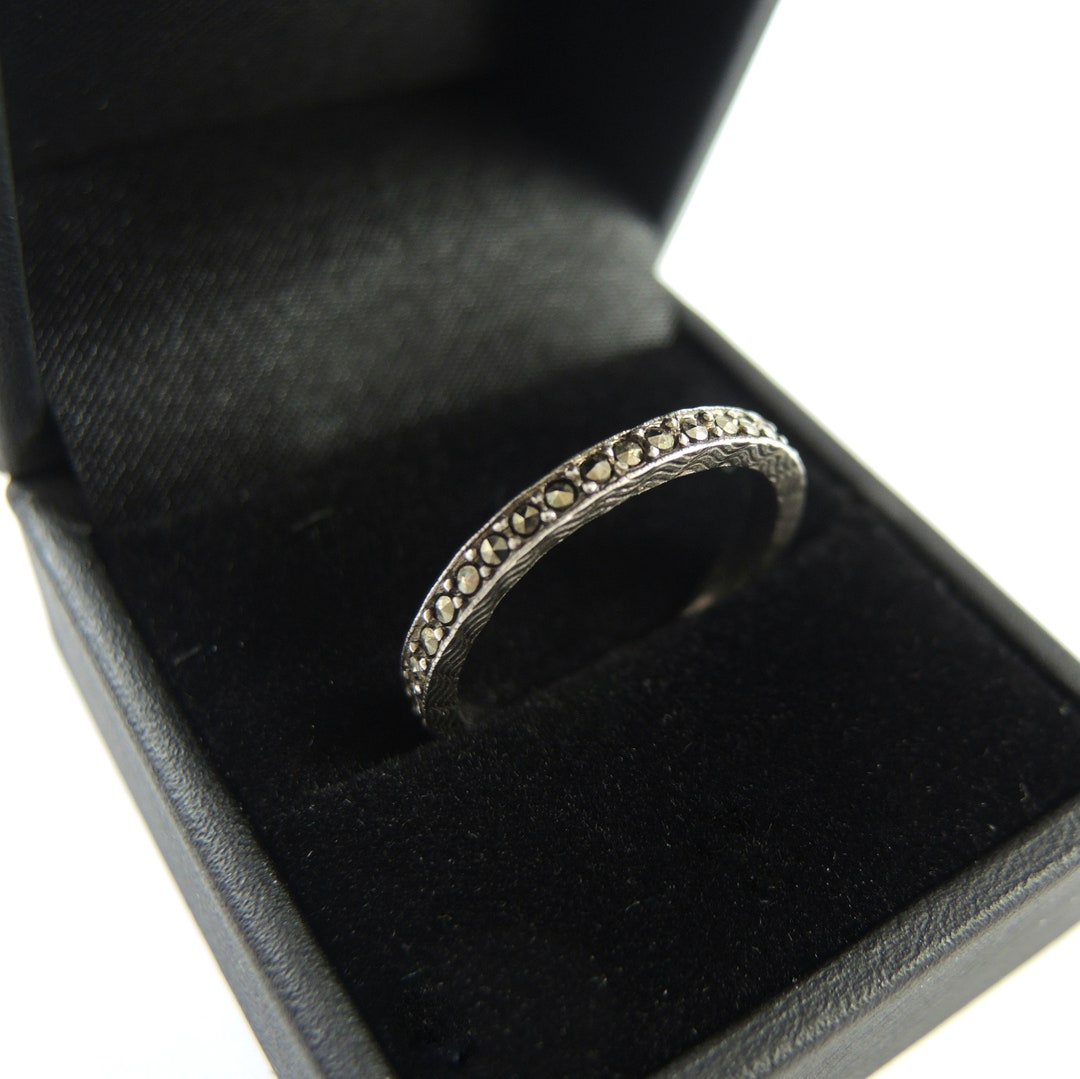 Vintage WW2 Solid Silver Marcasite Wedding Band Ring - Etsy