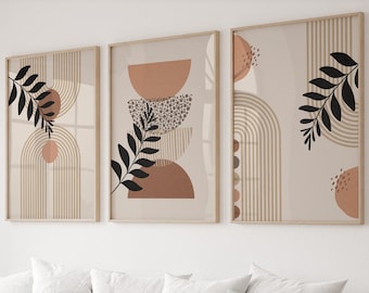 Abstract Boho Set of 3 Wall Prints, Wall Art Prints, Boho Wall Decor, Scandi Art, Mid Century ...