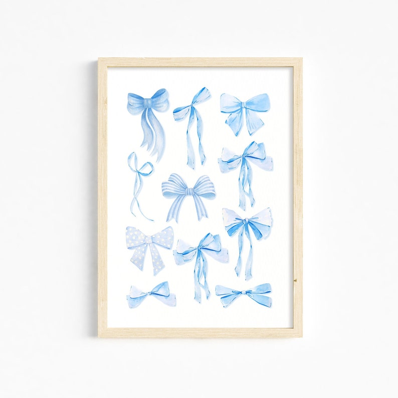 Blue Bows Watercolor Print Set: Preppy Coquette Room Decor (digital ...