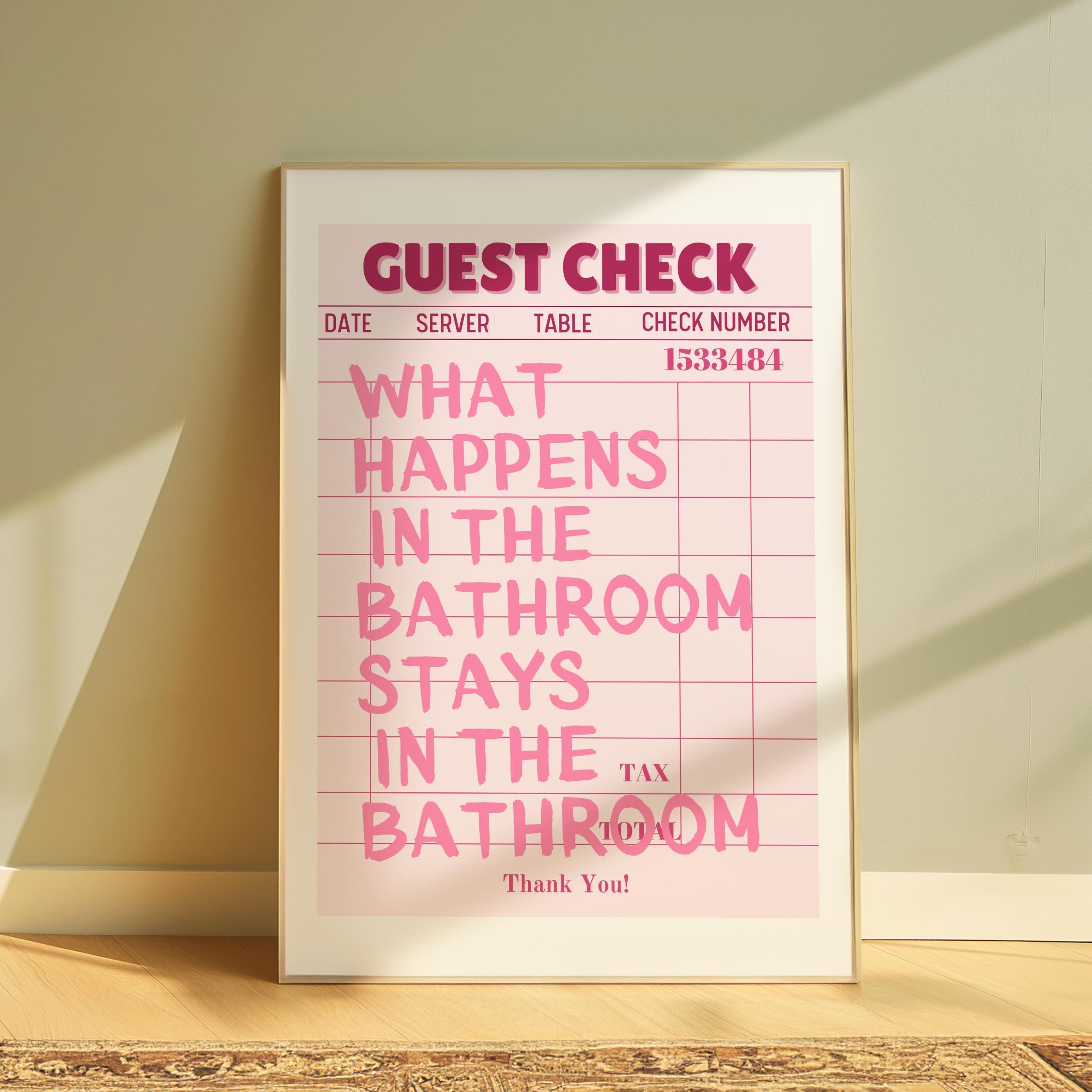 Funny Bathroom Sign Print: Pink Guest Check Wall Art (digital Download ...