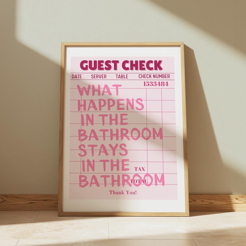 Funny Bathroom Sign Print: Pink Guest Check Wall Art (digital Download ...