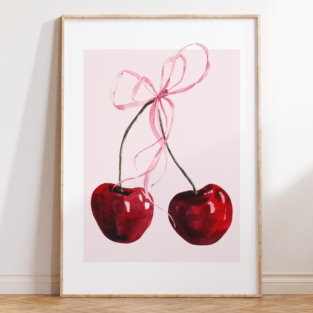 Pink Cherry Wall Art: Coquette Room Decor (digital Download) - Etsy