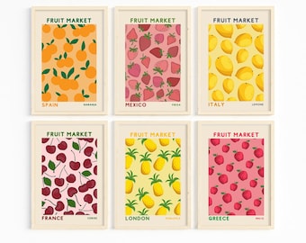 Fruit Market Print Set of 6, Fruit Poster, Botanical Gallery Wall Set ...