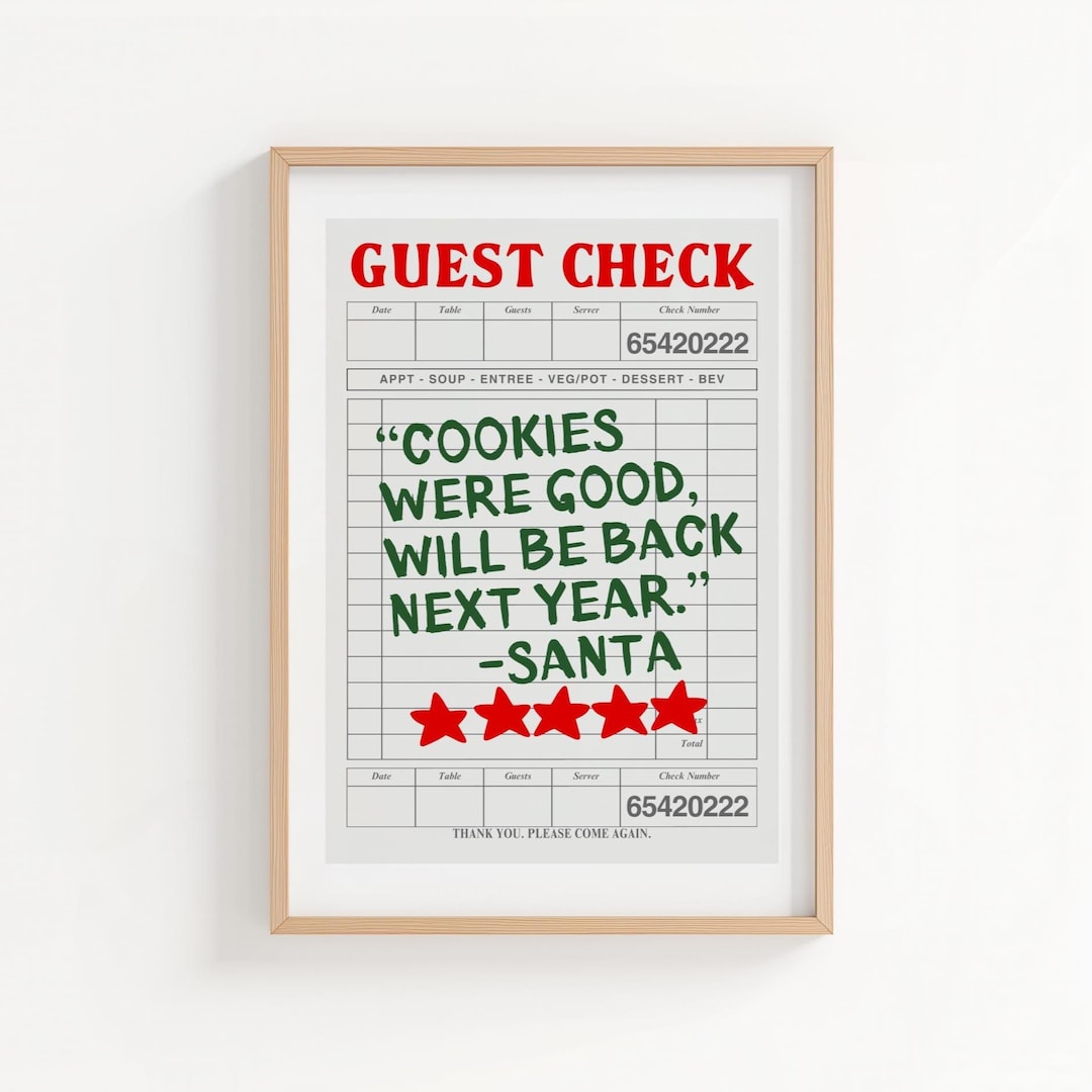 Funny Christmas Santa Guest Check Art: Holiday Decor (digital Download ...