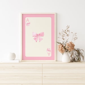 Pink Bow Ace Card Print: Trendy Watercolor Wall Art (digital Download ...