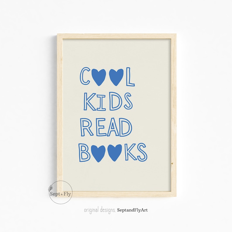 Cool Kids Read Books Print Kids Reading Book Playroom Wall Decor ...
