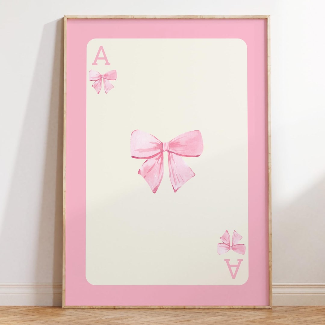 Pink Bow Ace Card Print: Trendy Watercolor Wall Art (digital Download ...