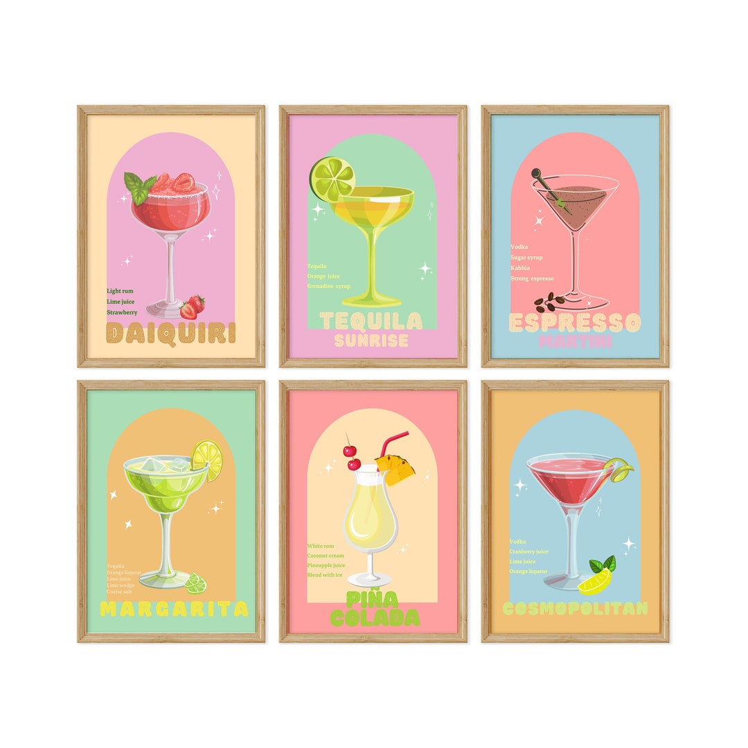 Cocktail Prints Set of 6 Colorful Cocktail Gallery Digital - Etsy