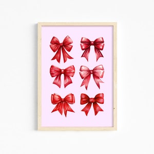 Trendy Red Bows Wall Art Set of 3 Preppy Poster College Apartment Decor ...