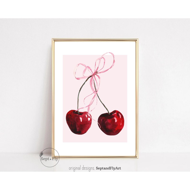 Pink Cherry Wall Art: Coquette Room Decor (digital Download) - Etsy