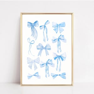 Trendy Blue Bows Wall Art Set of 3 Preppy Poster College Apartment ...