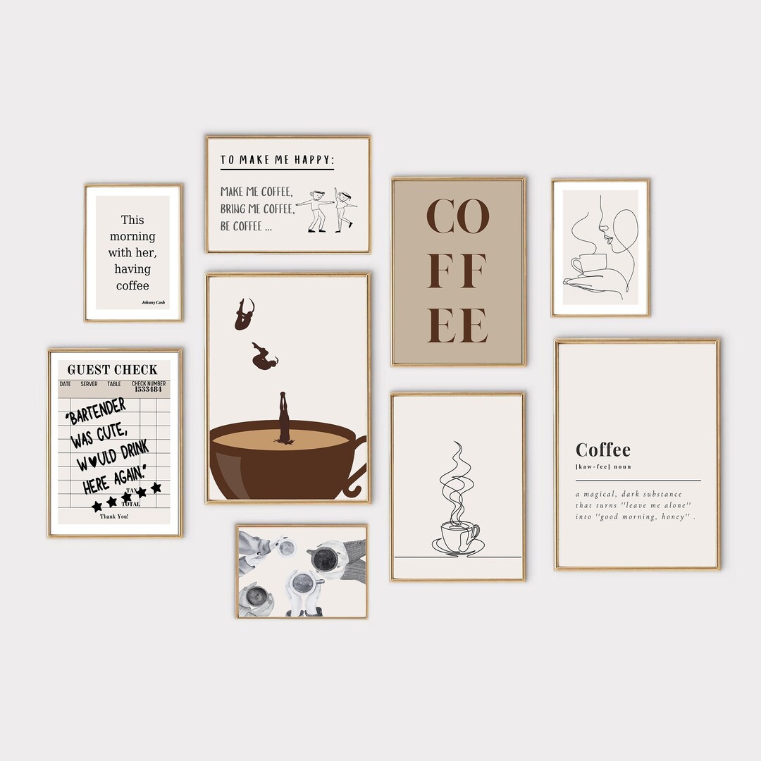 Kitchen Prints Set of 9, Coffee Bar Printable, Modern Coffee Poster Set ...