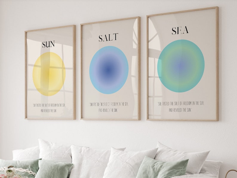 Sun Salt Sea Aura Poster Set: Trendy Beachy Art Prints (digital ...