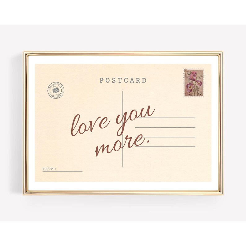 Love You More Vintage Postcard Print: Retro Typography Wall Art ...