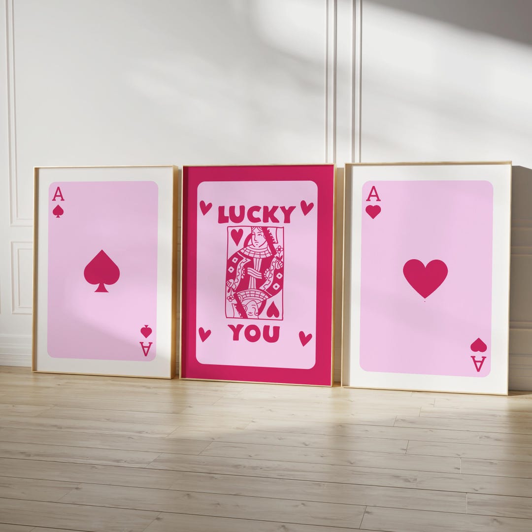 Retro Pink Card Art Prints: Ace, Lucky You - Set of 3 (digital Download ...