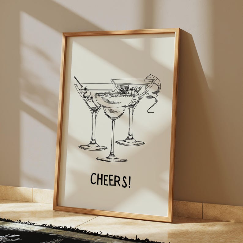 Cocktail Print: Cheers Bar Cart Art (digital Download) - Etsy