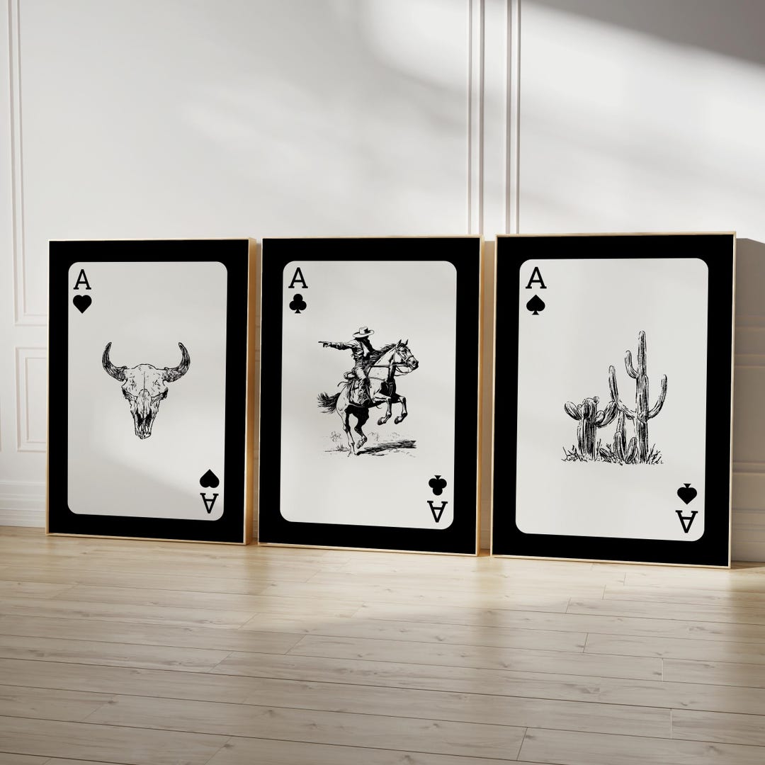 Western Wall Art Set of 3 Cowboy Print Playing Card Inspired Print ...
