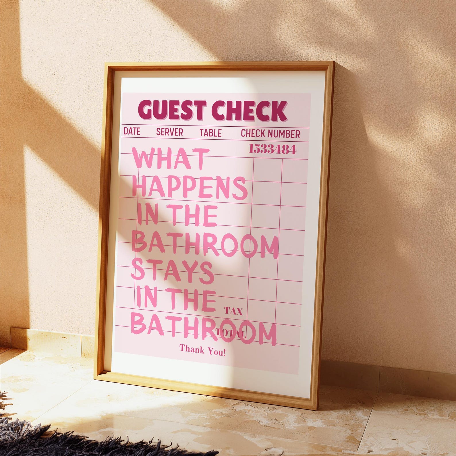 Funny Bathroom Sign Print: Pink Guest Check Wall Art (digital Download ...