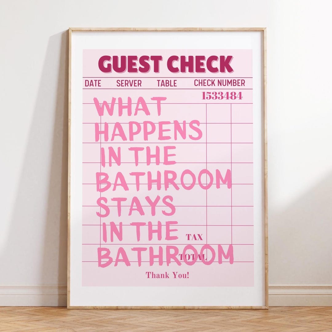 Funny Bathroom Sign Print: Pink Guest Check Wall Art (digital Download ...