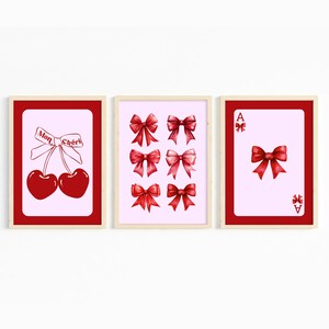Trendy Red Bows Wall Art Set of 3 Preppy Poster College Apartment Decor ...