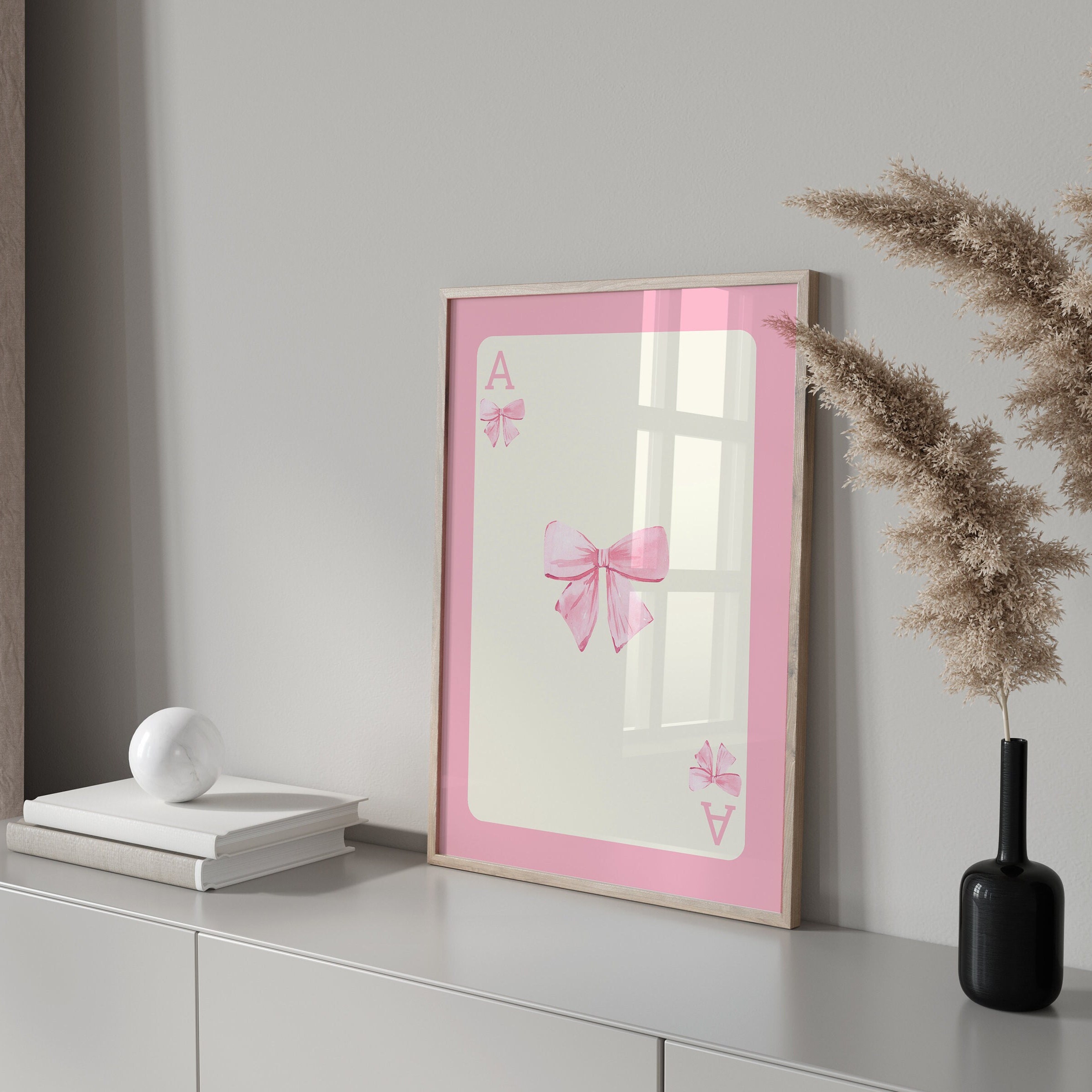 Pink Bow Ace Card Print: Trendy Watercolor Wall Art (digital Download ...