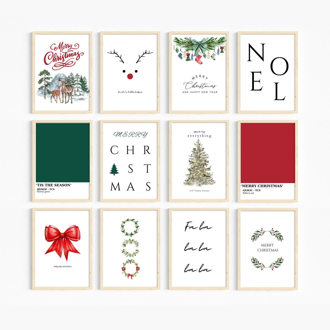 Christmas Printable Gallery Wall Art Bundle, Set of 18 Xmas Art Prints ...
