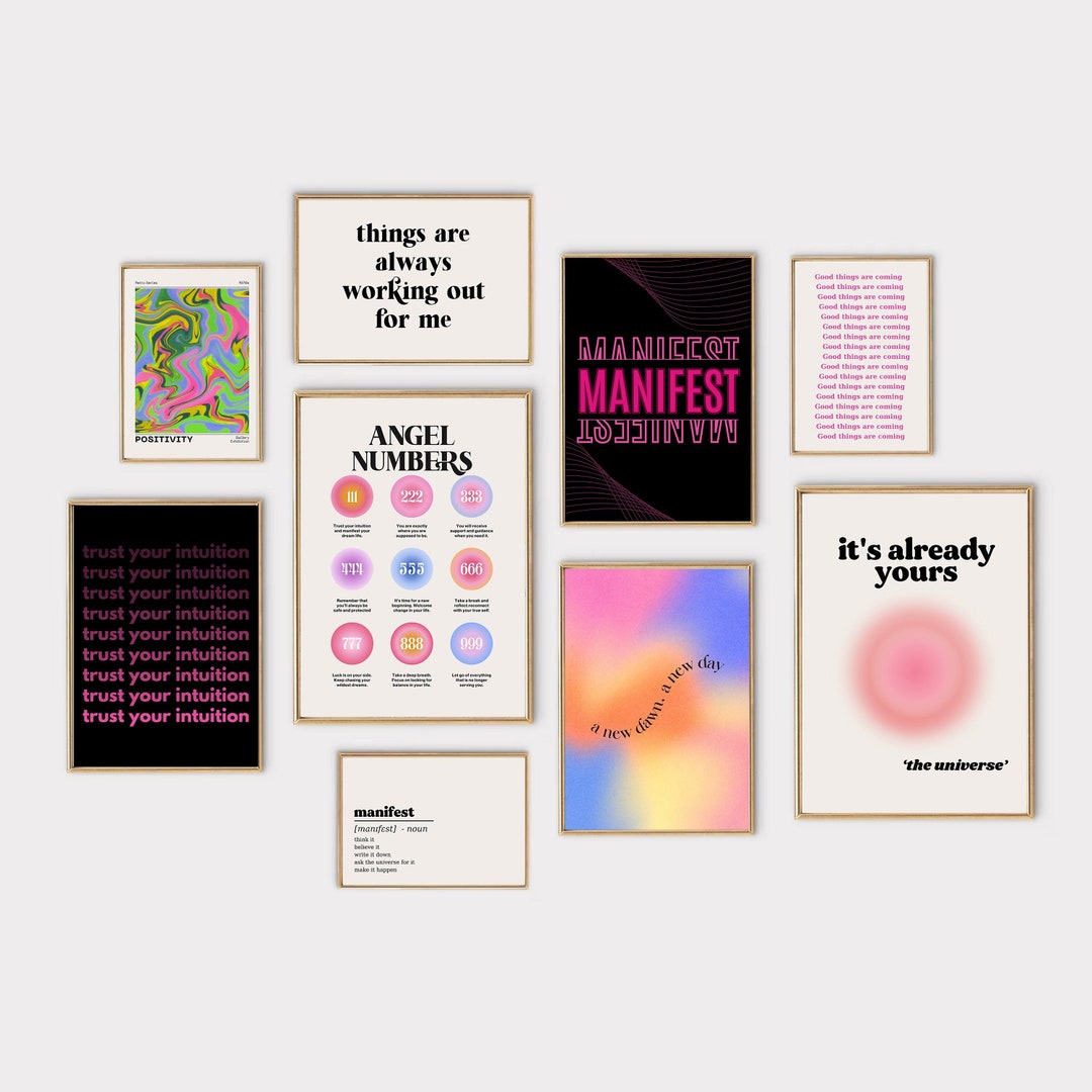 Manifest Gallery Wall Art Set of 9 Prints Retro Wall Decor Manifest ...