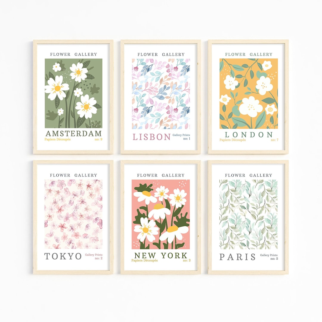 Flower Gallery Wall Art Set of 6, Botanical Print, Trendy Poster ...
