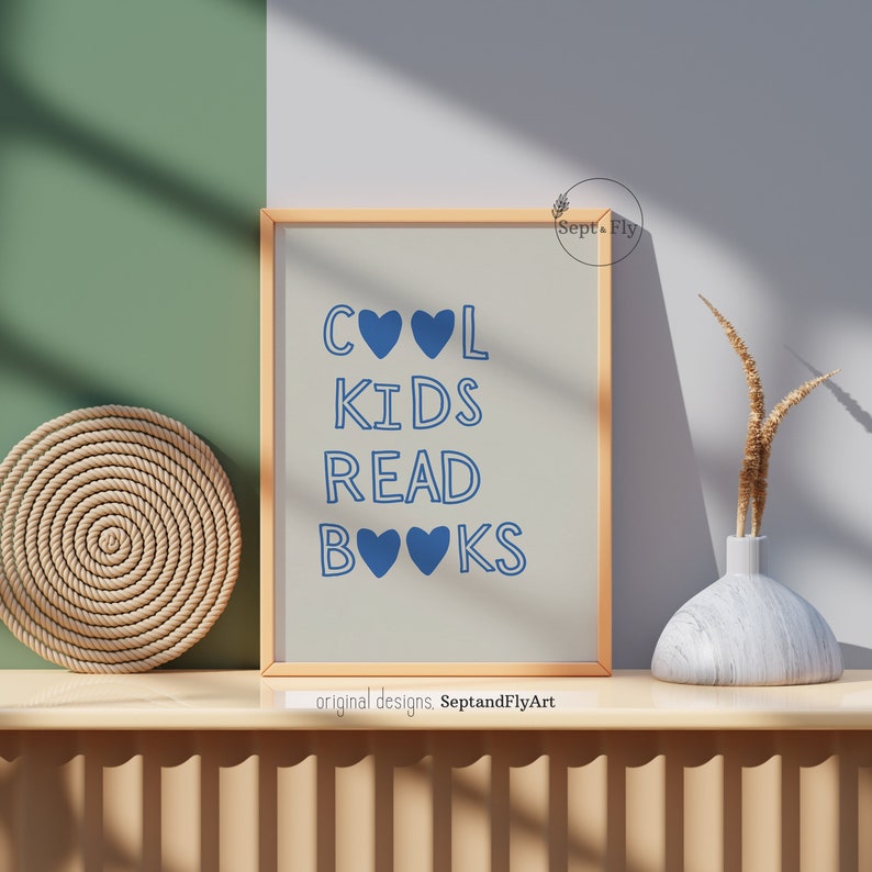 Cool Kids Read Books Print Kids Reading Book Playroom Wall Decor ...