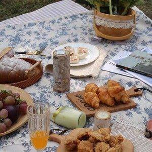 Portable Blanket Blue Floral Picnic Mat Personalised Simple Soft Cotton ...