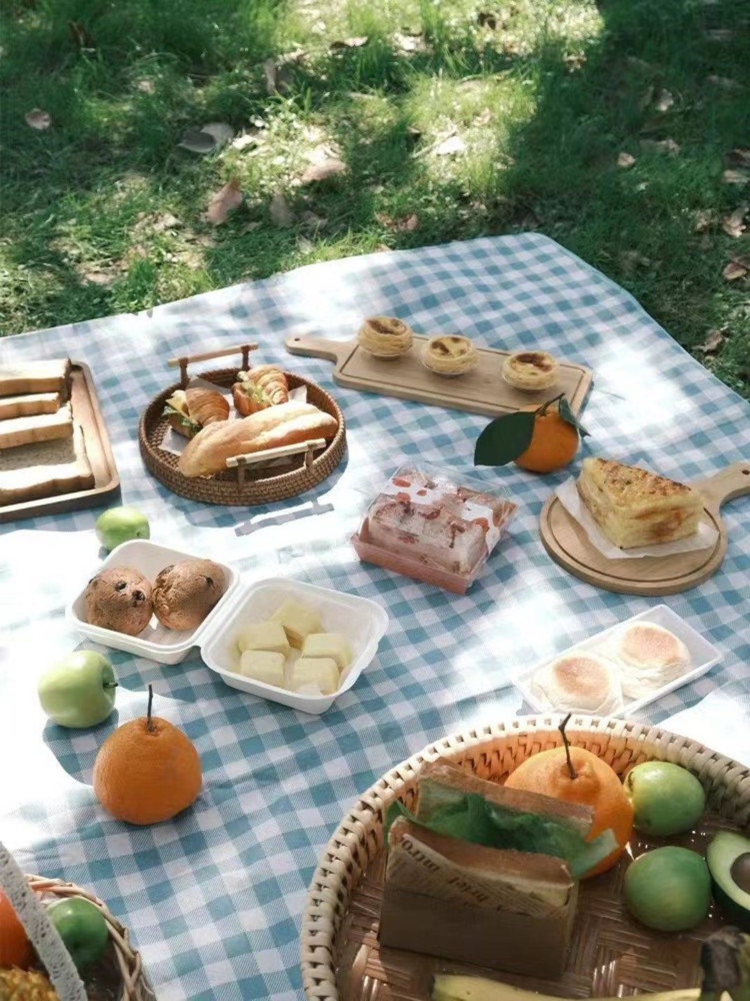Blue Plaid Picnic Mat Portable Camping Picnic Mat Minimalist - Etsy