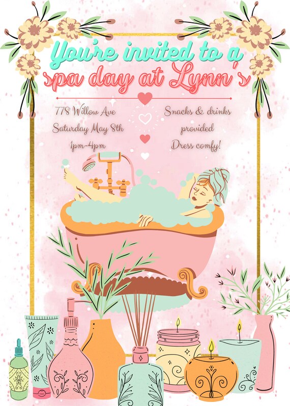 Spa Day Customizable Digital Invitation Pamper Yourself Self | Etsy