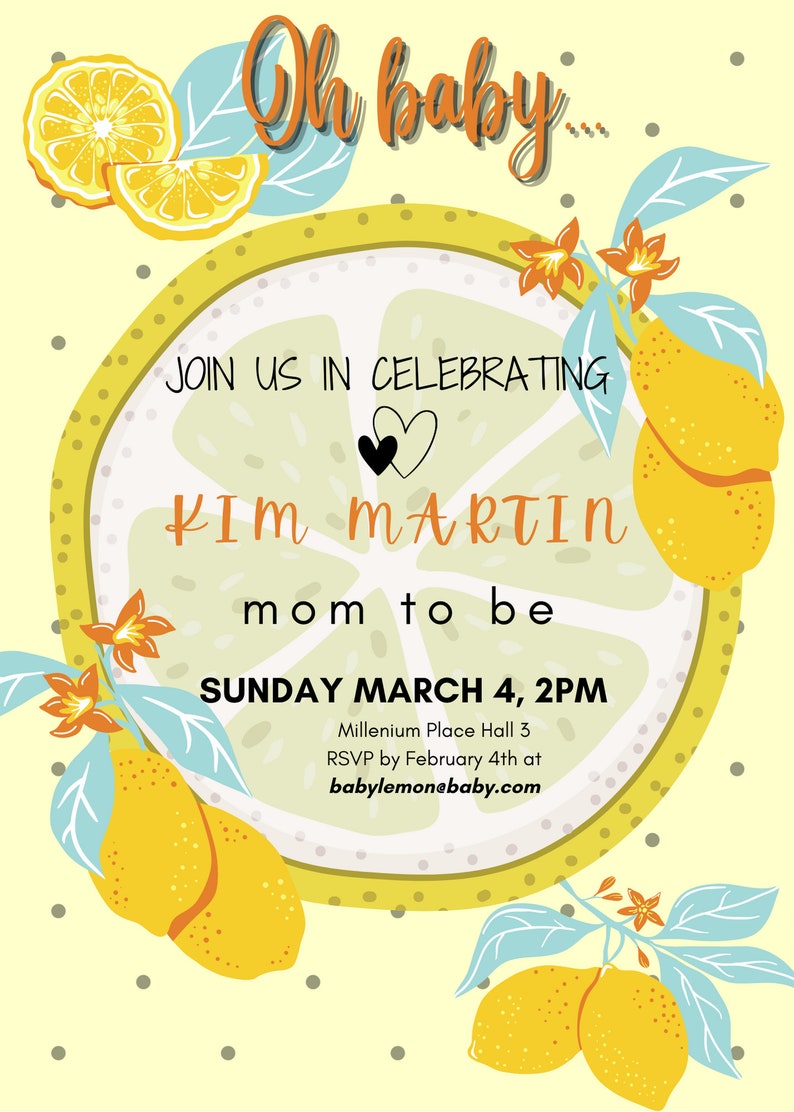 Lemon Themed Baby Shower Customizable Digital Invitation - Etsy