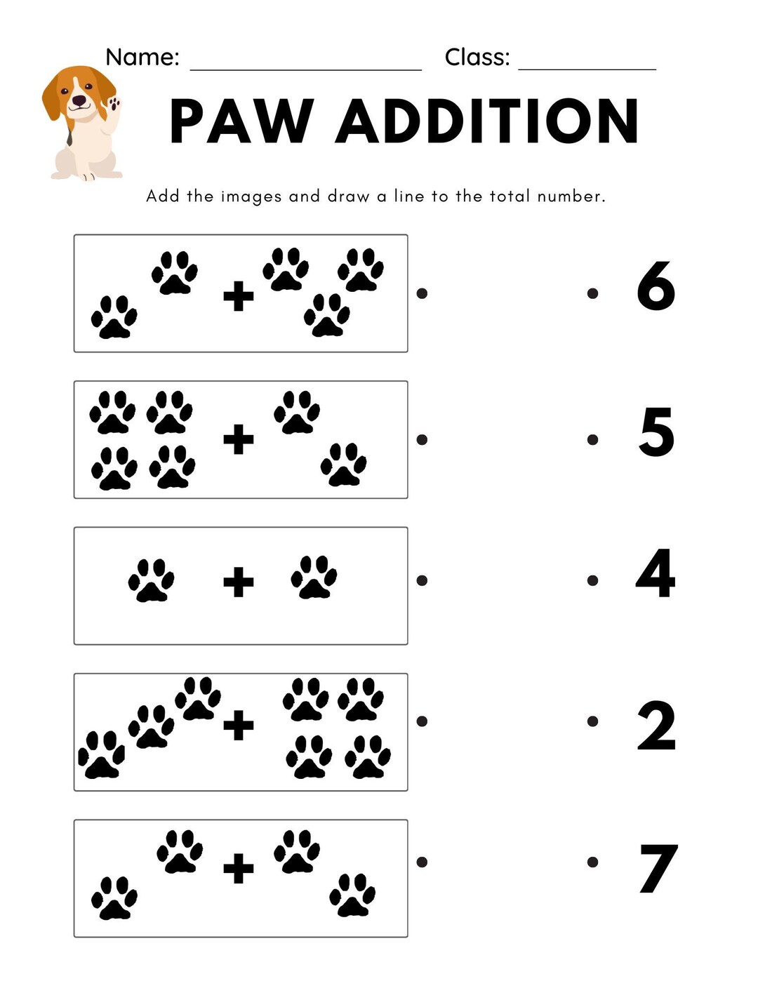 Paw Addition Worksheet - Etsy