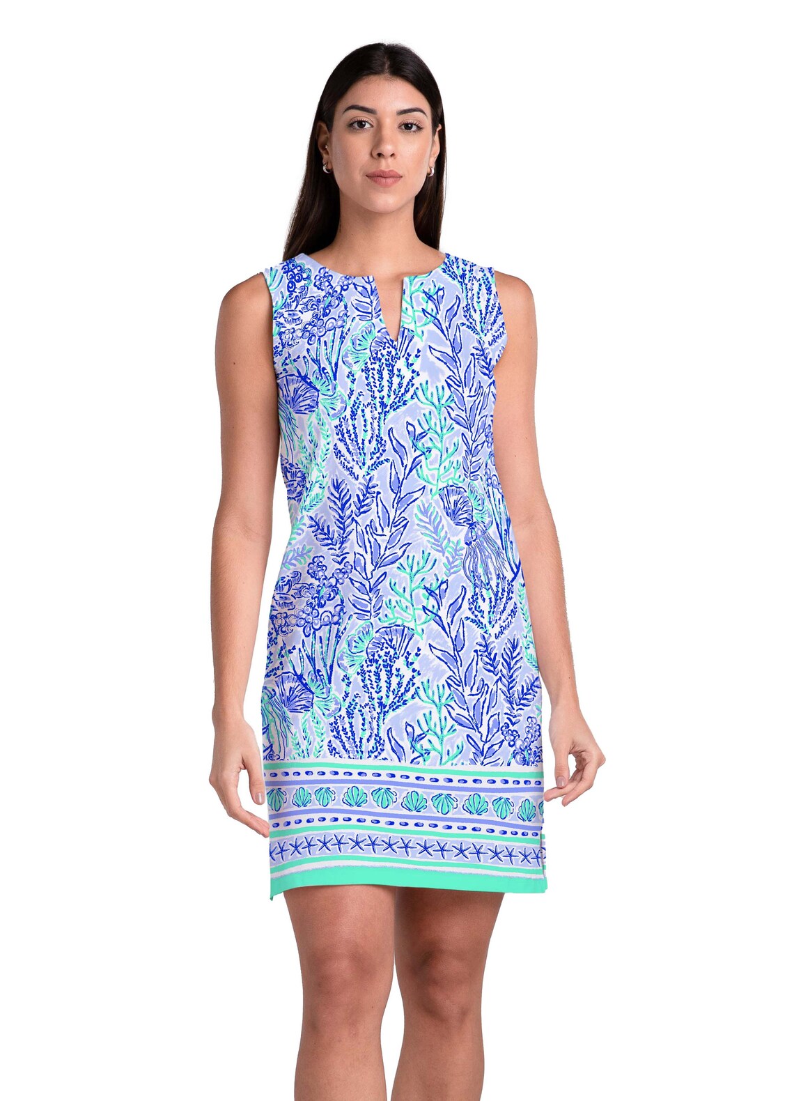 Women Sleeve Less Dress Deep Sea Blue Printed Cotton Spandex Knitted ...